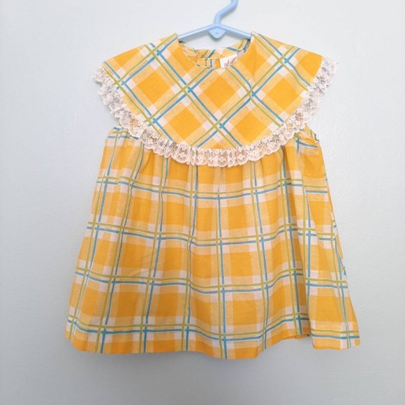 Vintage | Dresses | Vtg Girls Yellow Blue Mod Plaid Sleeveless Dress ...